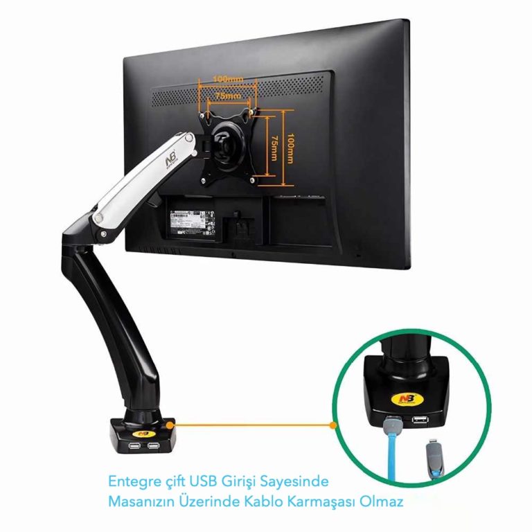 NB F100 17-27 ” USB’li LED Monitör Tutucu Kol Amortisörlü 2-6.5kg