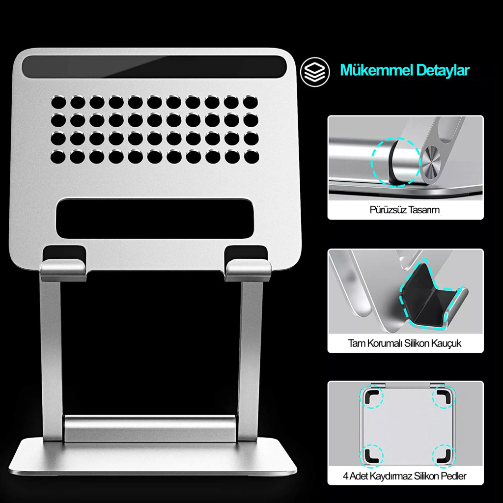 iDock T56-1 Alüminyum Büyük Stabil 4.7 – 13 inç iPad Tablet Standı Gümüş